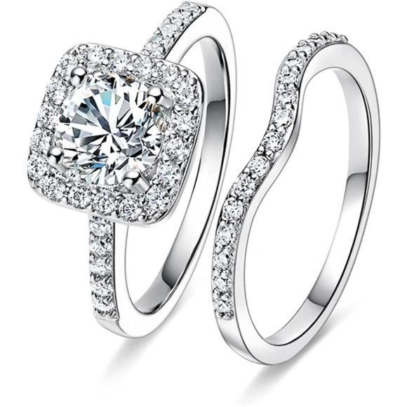 Jewelry | 18k White Gold Plated Wedding Engagement Promise Eternity ...